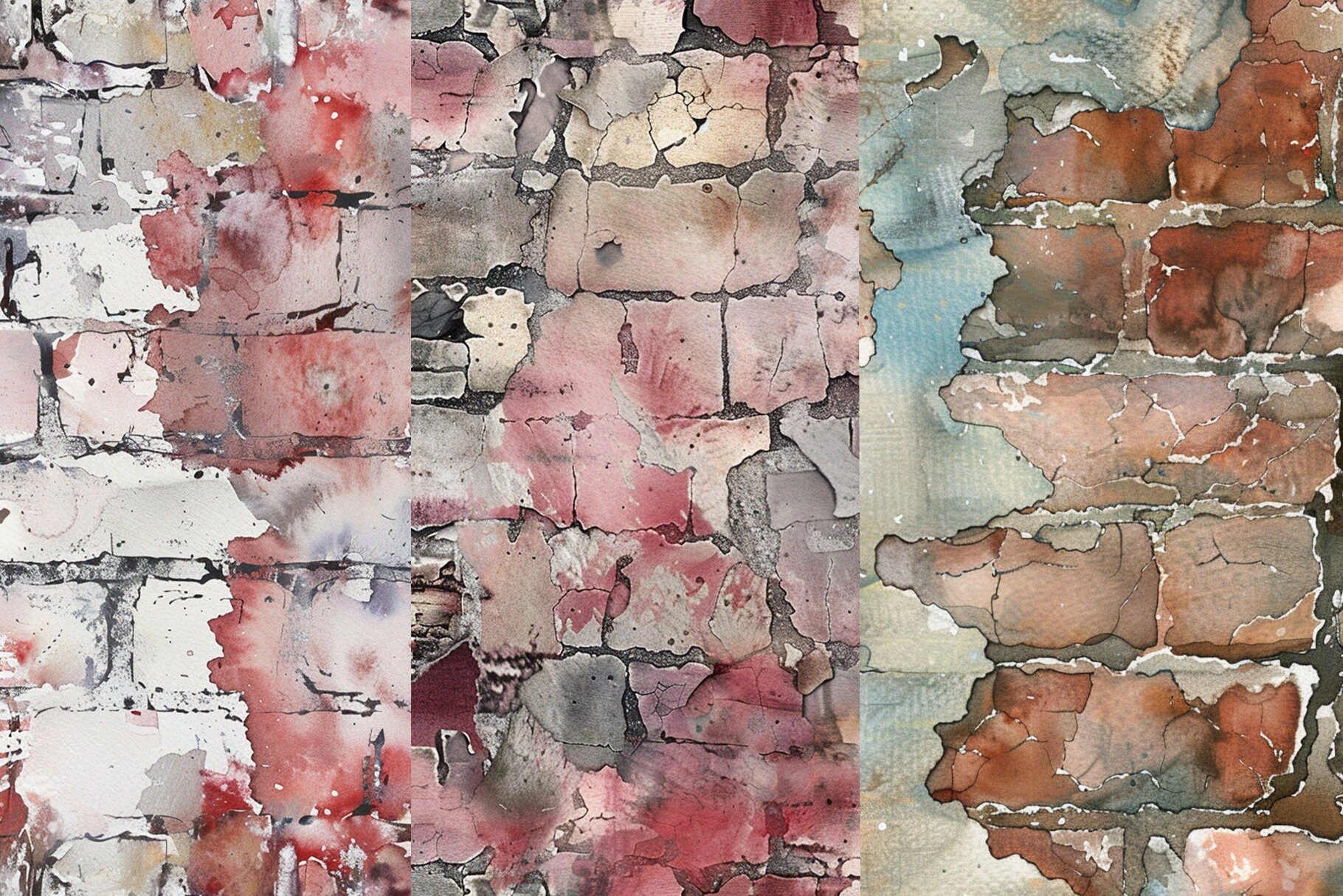 Brick Wall Digital Paper, Brick Wall Seamless Patterns, Old Brick Wall ...