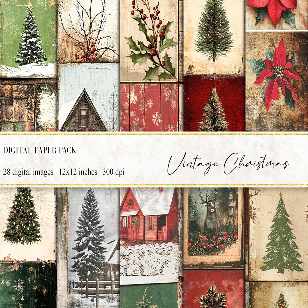 Vintage Christmas Digital Paper, Old Christmas Seamless Pattern ...