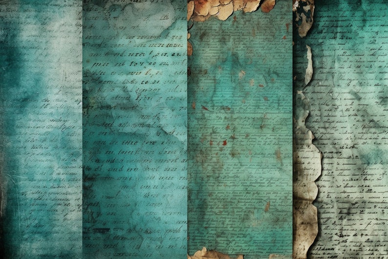 Distressed Writing Paper Digital Papers, Teal Distressed Backgrounds ...