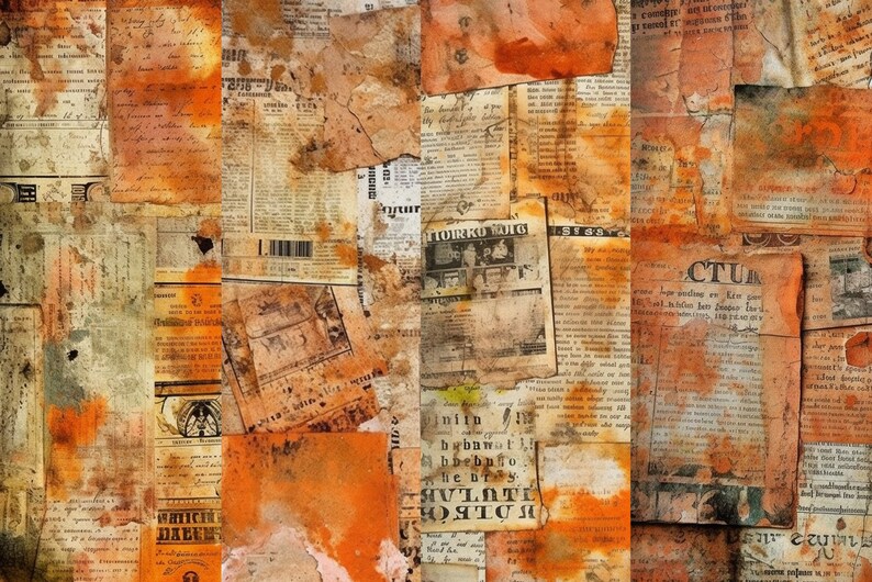 Vintage Newspaper Digital Paper Pack: Aged Texture Backgrounds (12x12 ...