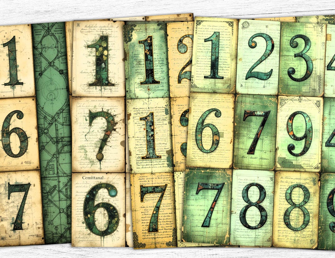 Numbers Letters Junk Journal Papers, Numbers Printable, Green Numbers ...