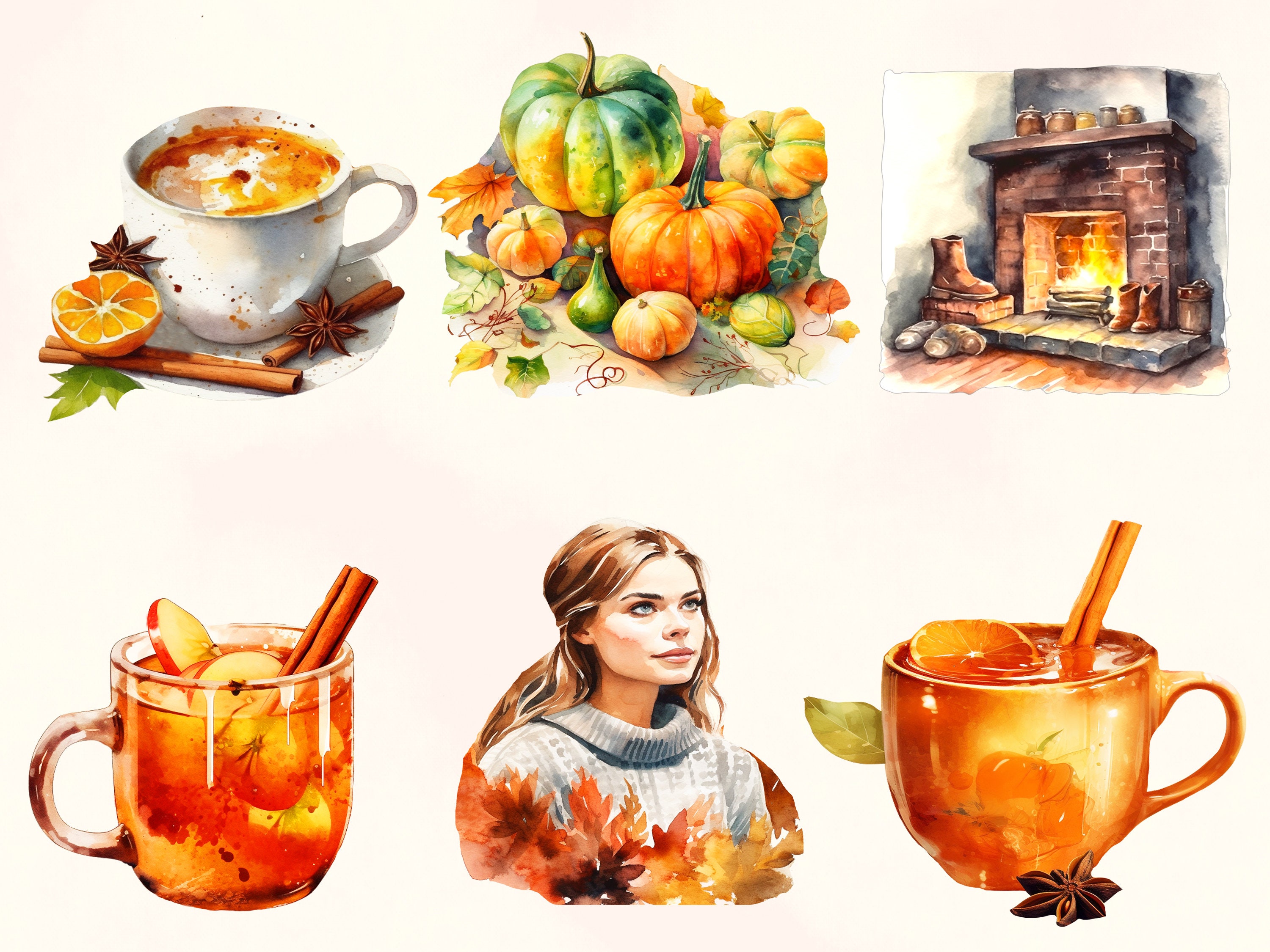 Watercolor Cozy Fall Clipart Watercolor Fall Clipart Cozy - Etsy