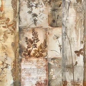Cottagecore Floral Digital Papers: Vintage Journal, Shabby Collage (PNG ...