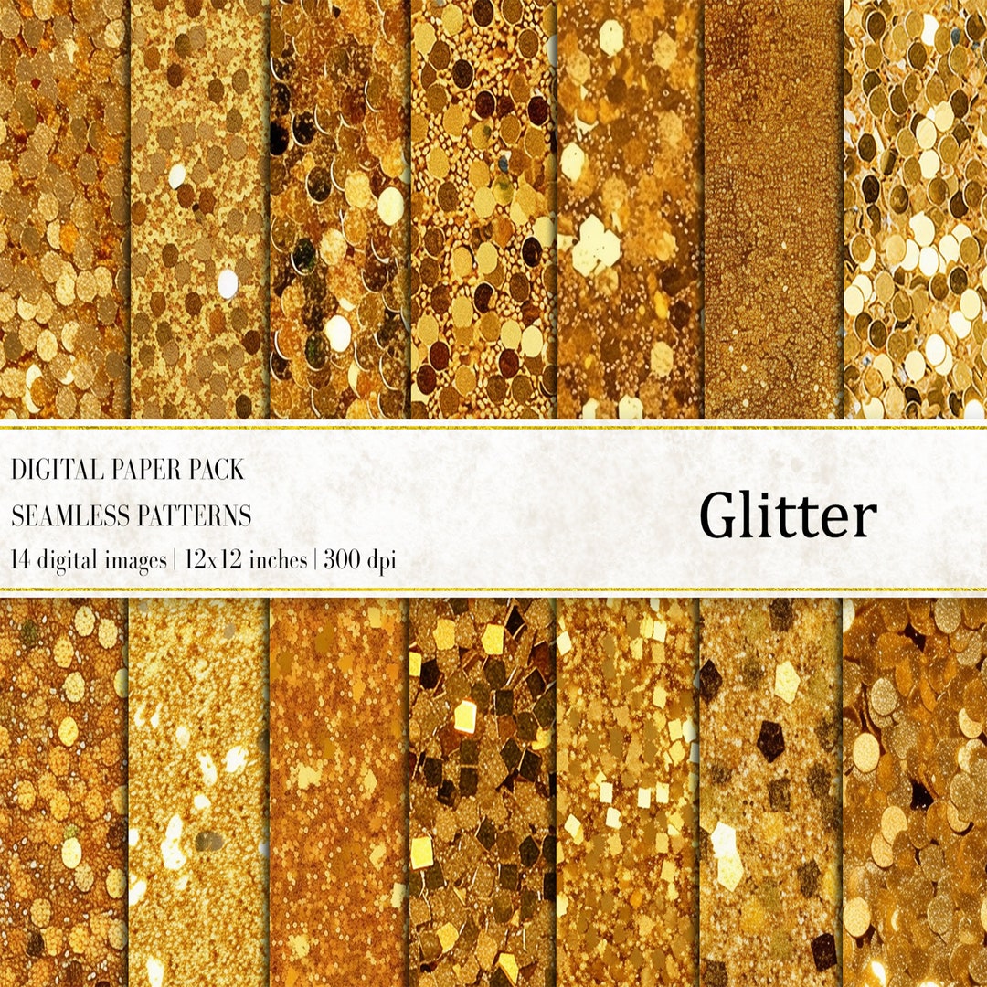 Glitter Digital Papers, Gold Glitter Seamless Patterns, Sparkly Glitter ...