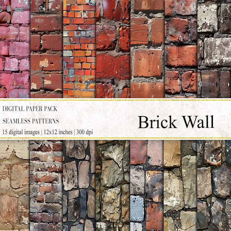 Brick Wall Digital Papers, Old Brick Wall Digital Paper, Seamless Brick ...
