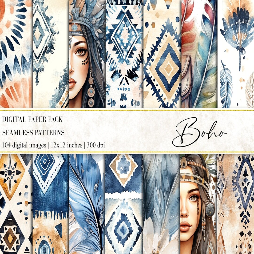 Boho Digital Paper Pack: Seamless Patterns, Junk Journal Kit (digital ...