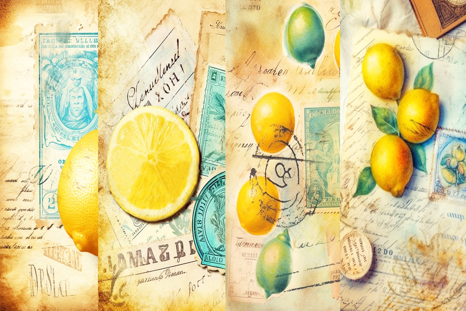 Vintage Lemon Digital Papers, Watercolor Lemon Backgrounds, Vintage ...