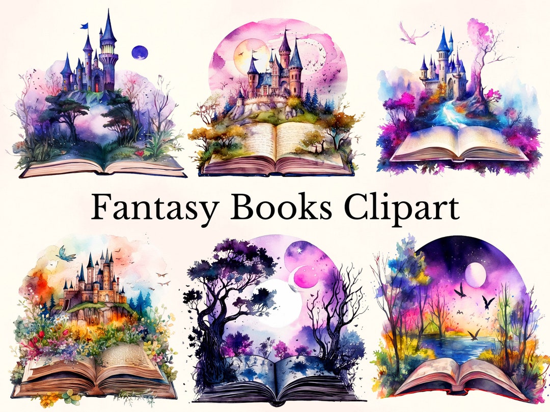 Watercolor Fantasy Books Clipart, 20 Open Book Clip Art, Magical Book ...