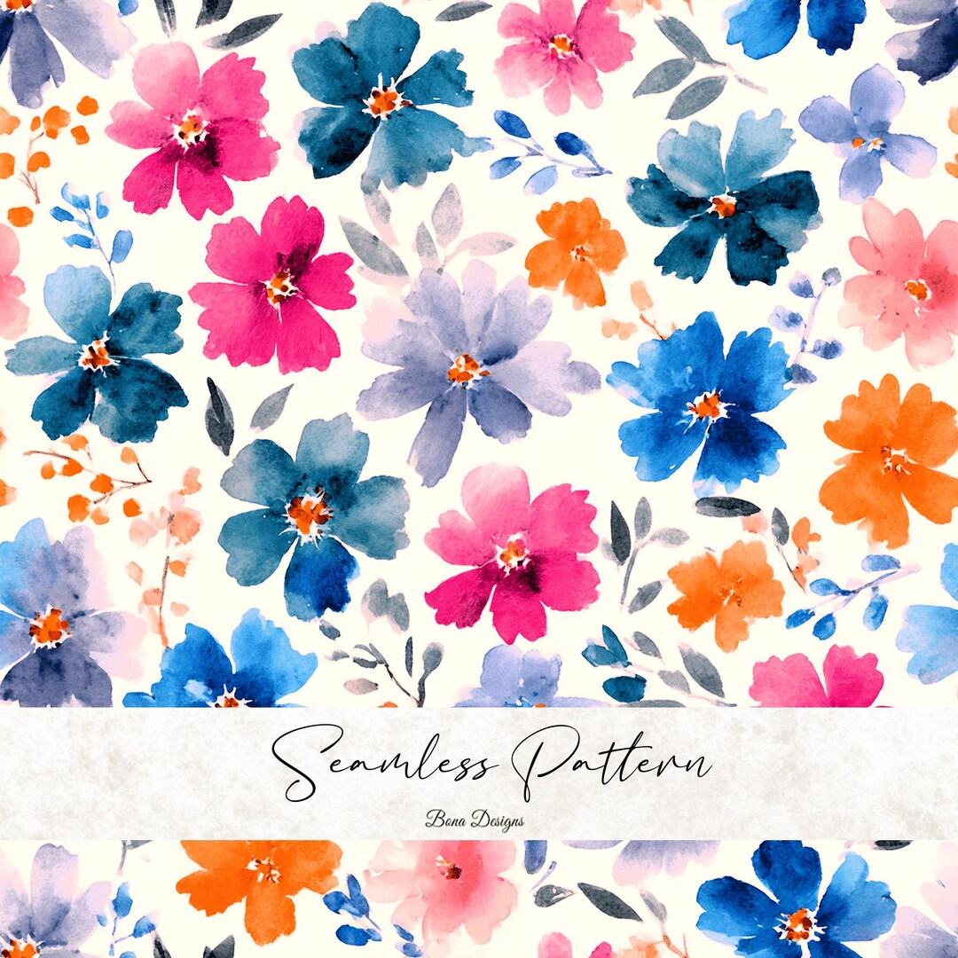 Watercolor Preppy Flowers Seamless Pattern: Whimsical Flower and Twig ...