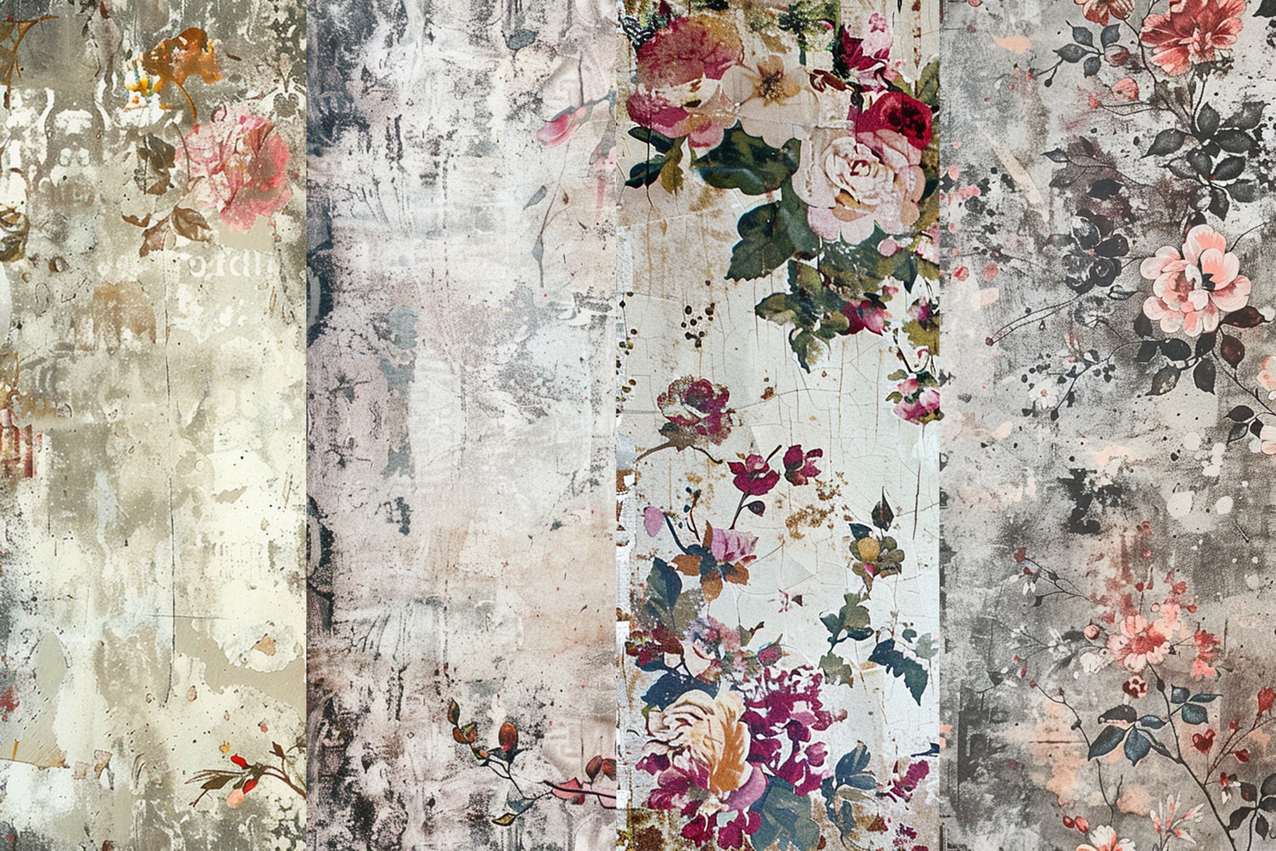 Vintage Floral Digital Paper, Vintage Floral Print, Grunge Floral ...