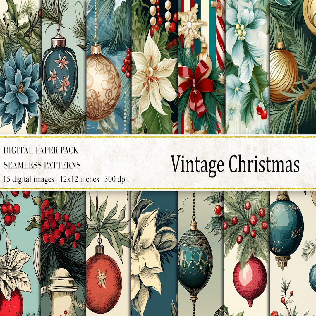 Vintage Christmas Digital Papers, Old Christmas Pattern, Vintage ...
