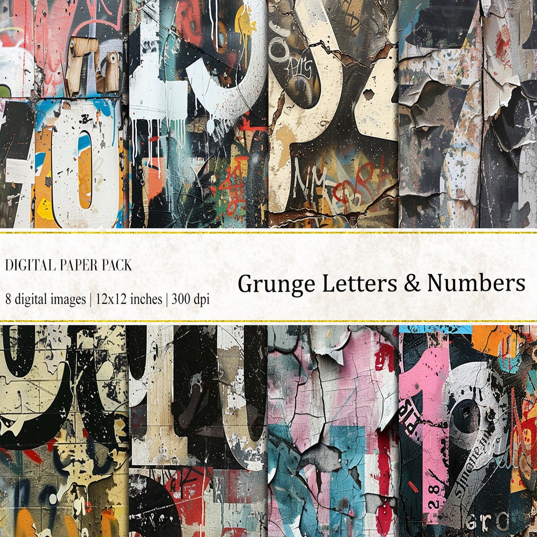 Distressed Grunge Letters Numbers Digital Papers, Grunge Old Papers ...