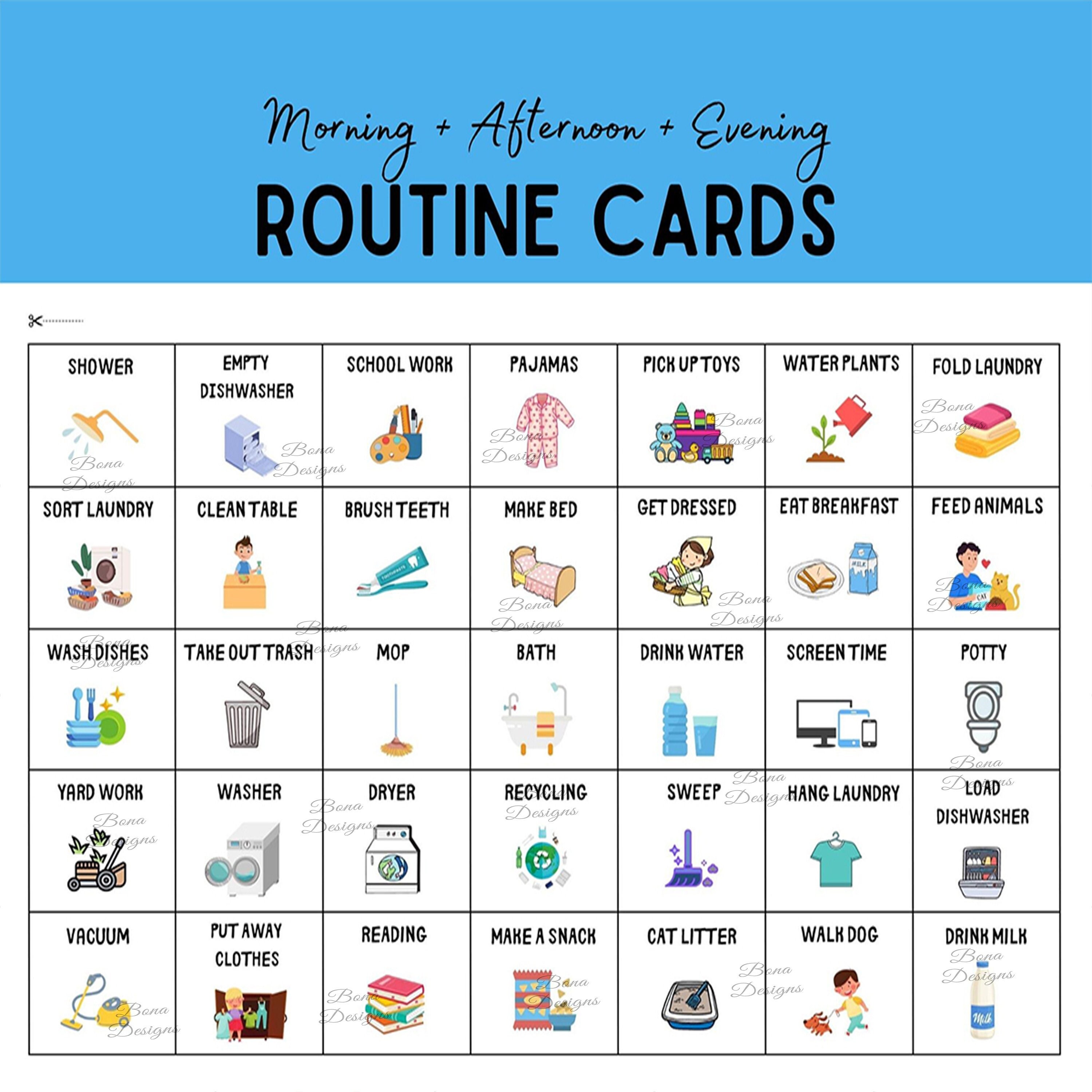Kids Routine Cards: Visual Schedule, Chores Chart (PDF File) - Etsy