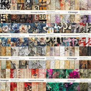 Grunge Digital Paper Bundle: 1379 Distressed Textures, Ephemera ...