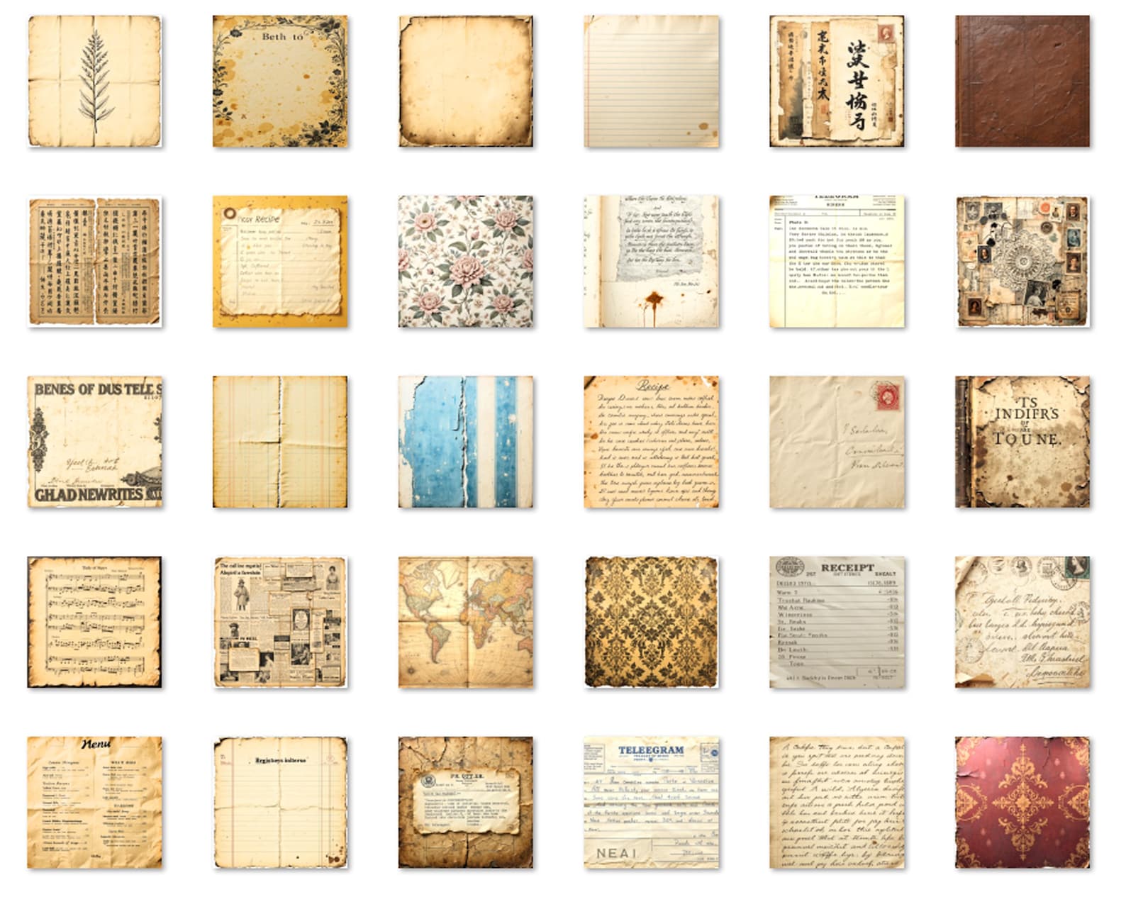 Vintage Ephemera Paper Bundle: Botanical Collage, Scrapbook (digital ...