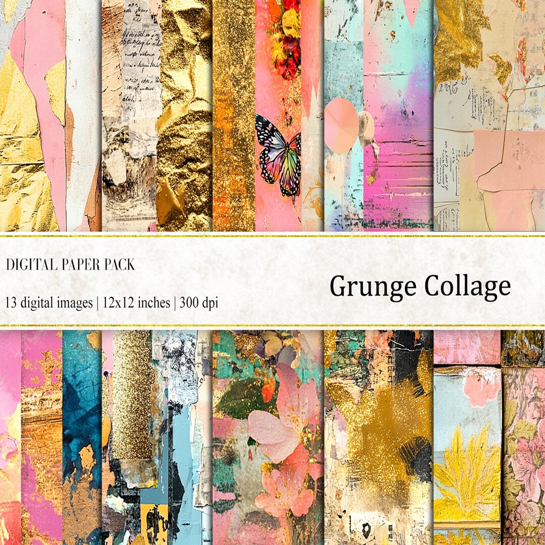 Grunge Collage Digital Paper, Grunge Printable, Collage Paper, Pink ...