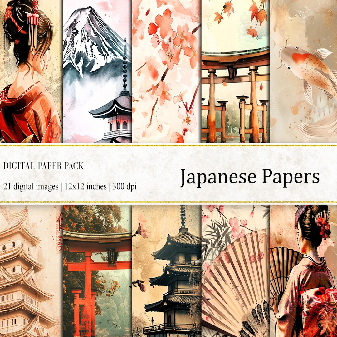 Japanese Digital Paper, Junk Journal Pages, Asian Background, Oriental ...