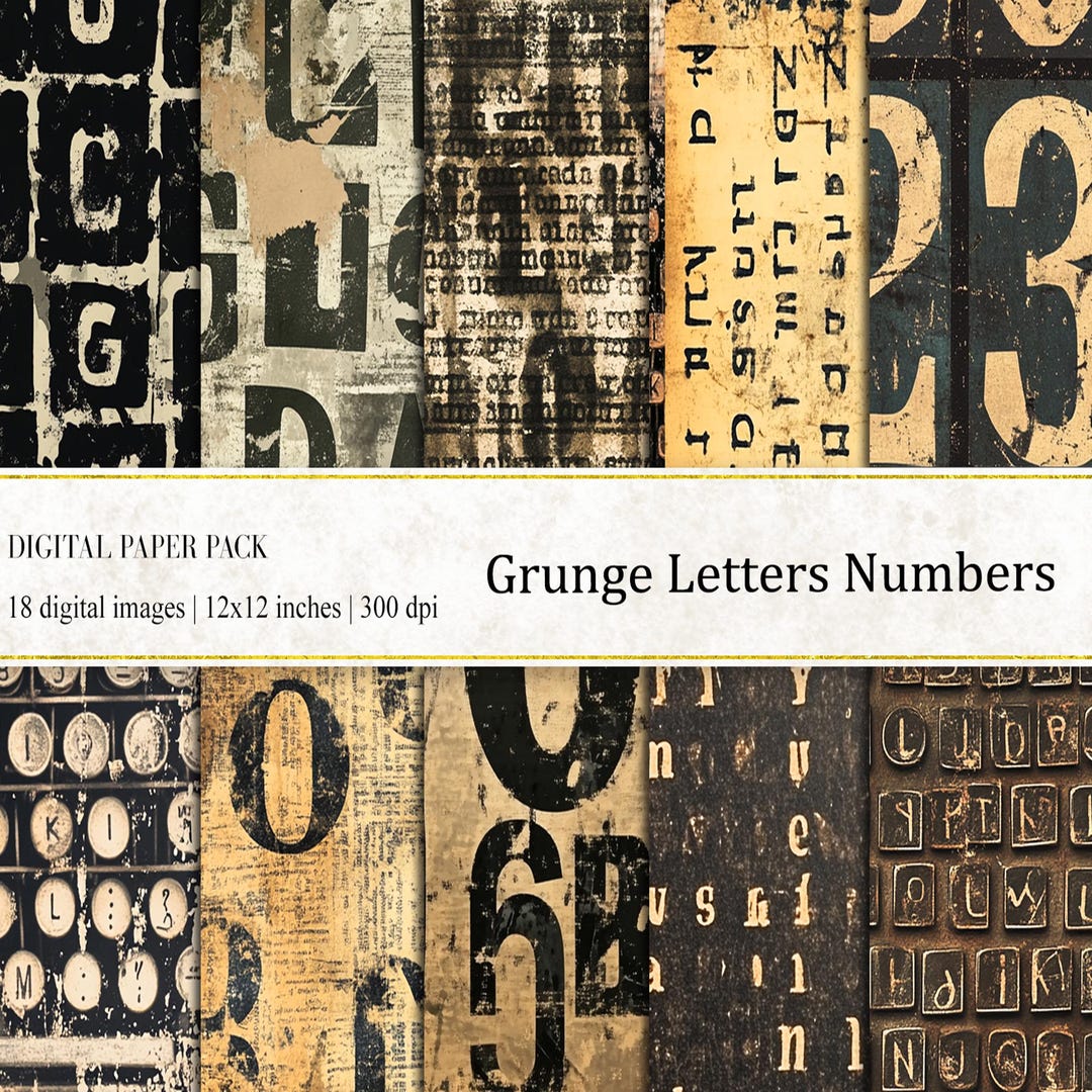 Grunge Letters Numbers Digital Paper Pack: Scrapbook Printable (digital ...