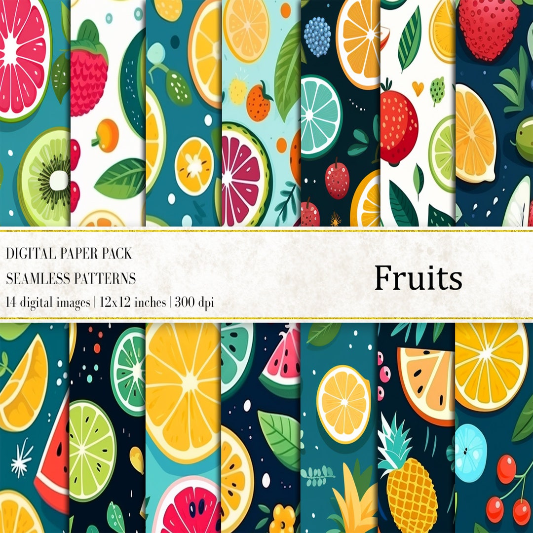 Fruits Digital Papers, Fruits Seamless Patterns, Fruits Backgrounds ...