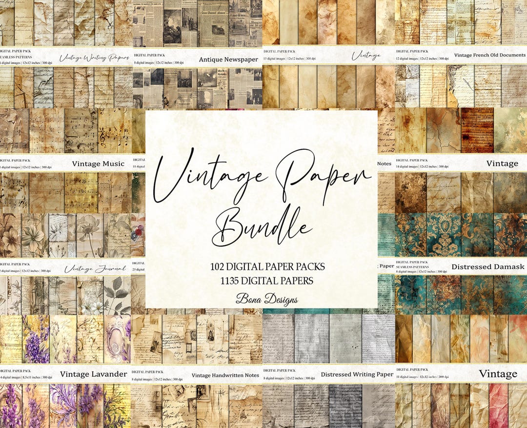 Vintage Digital Papers Bundle, Vintage Junk Journal, 1135 Vintage ...