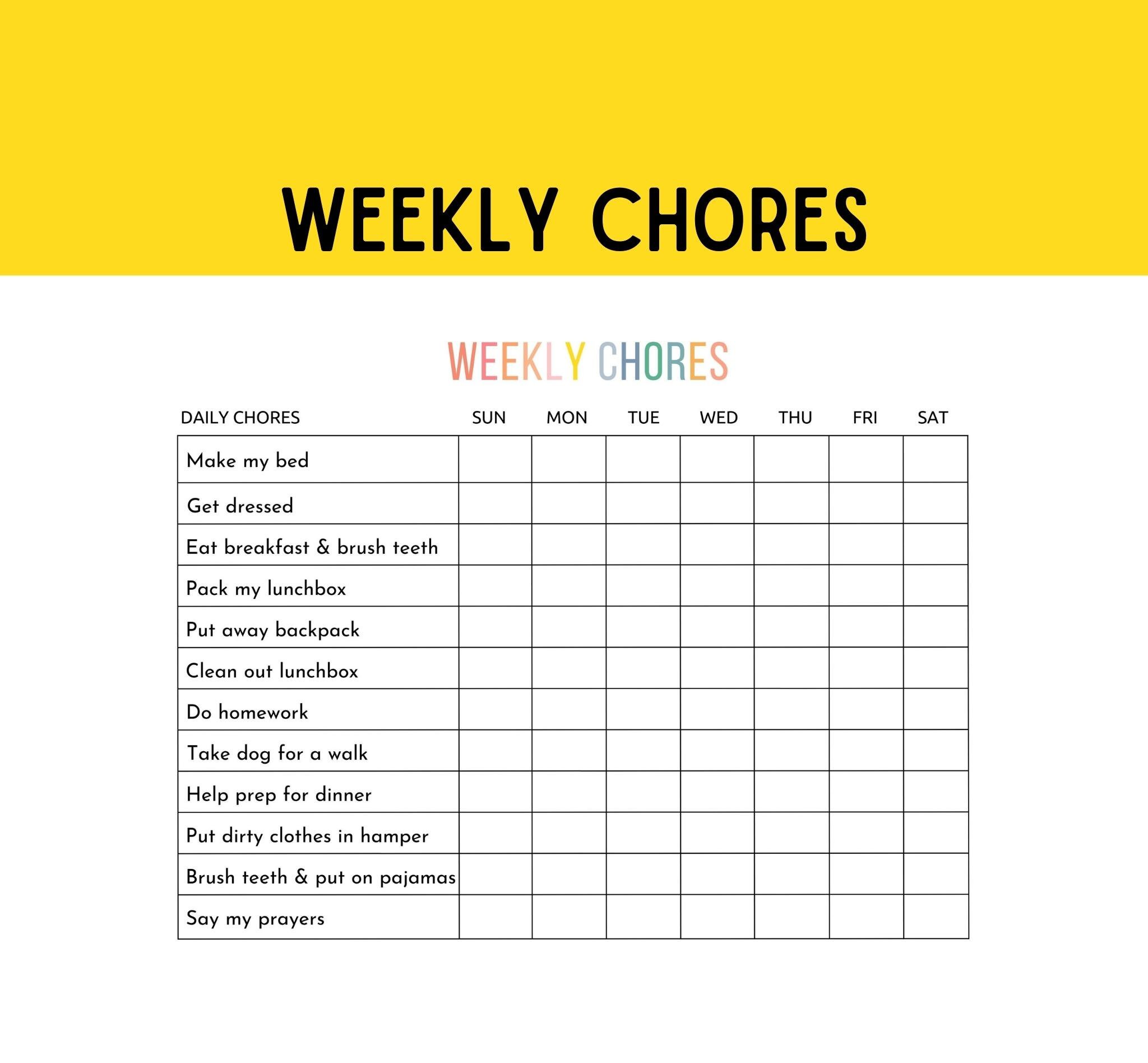 Weekly Chores Printable, Daily Checklist, Printable Tasks ...