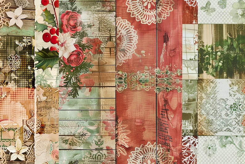 Vintage Christmas Digital Paper, Vintage Christmas Scrapbooking, Old ...