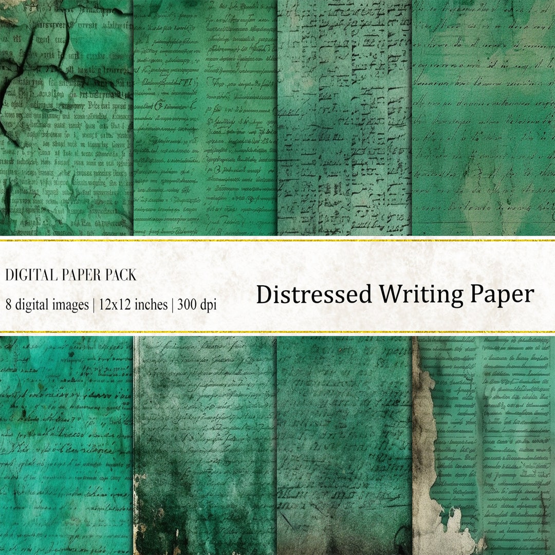 Distressed Writing Paper Digital Papers, Emerald Distressed Backgrounds ...