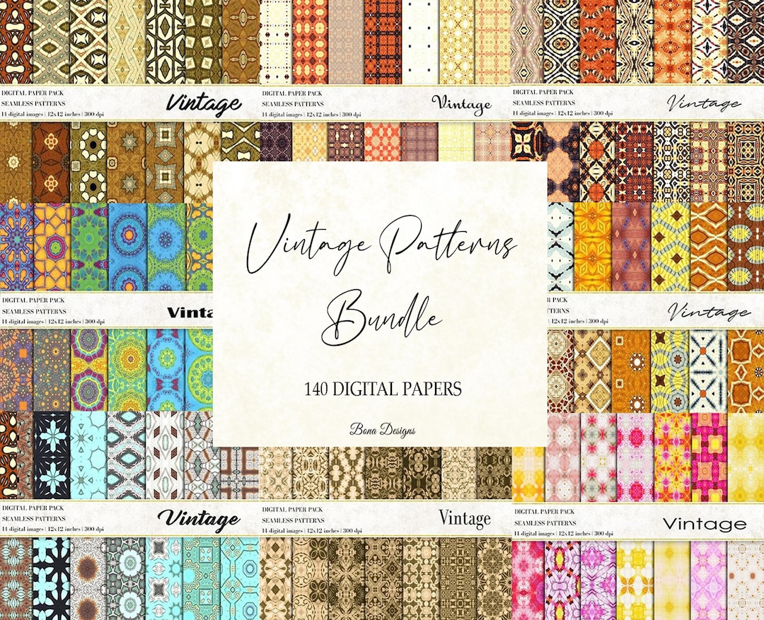 140 Vintage Seamless Patterns: Digital Paper Backgrounds (JPG, 300 Dpi ...