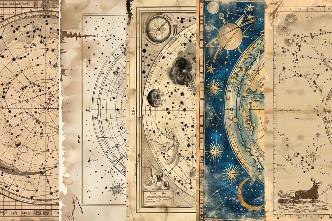 Celestial Astrology Digital Papers: Galaxy Zodiac Scrapbook (PNG ...