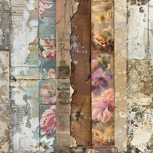 Rustic Floral Digital Paper, Floral Collage Digital Paper, Floral ...