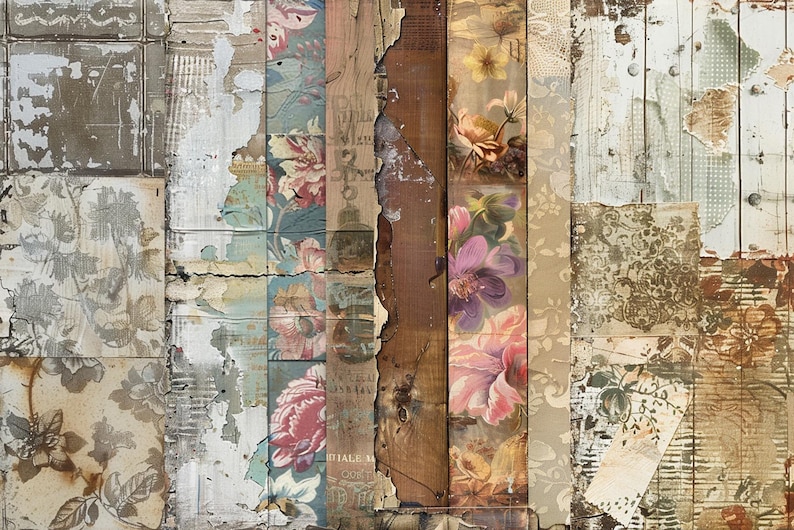 Rustic Floral Digital Paper, Floral Collage Digital Paper, Floral ...