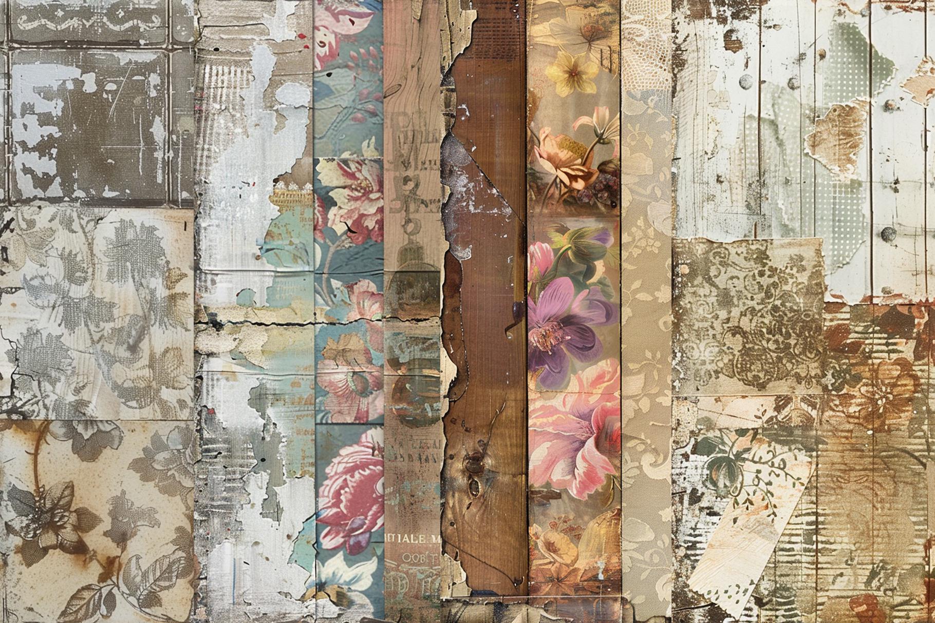 Rustic Floral Digital Paper, Floral Collage Digital Paper, Floral ...