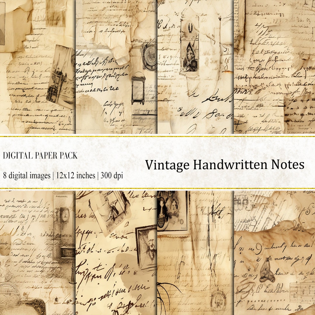 Vintage Handwritten Notes Digital Papers, Antique Letters Paper ...