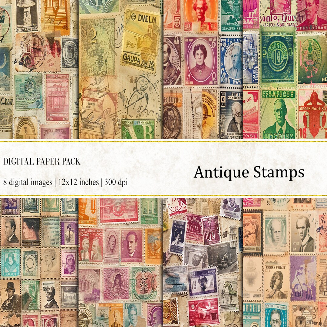 Antique Stamps Digital Papers, Vintage Journal Papers, Vintage Antique ...