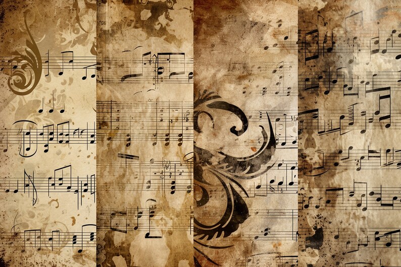 Vintage Music Sheets Digital Papers, Vintage Music Backgrounds, Vintage ...