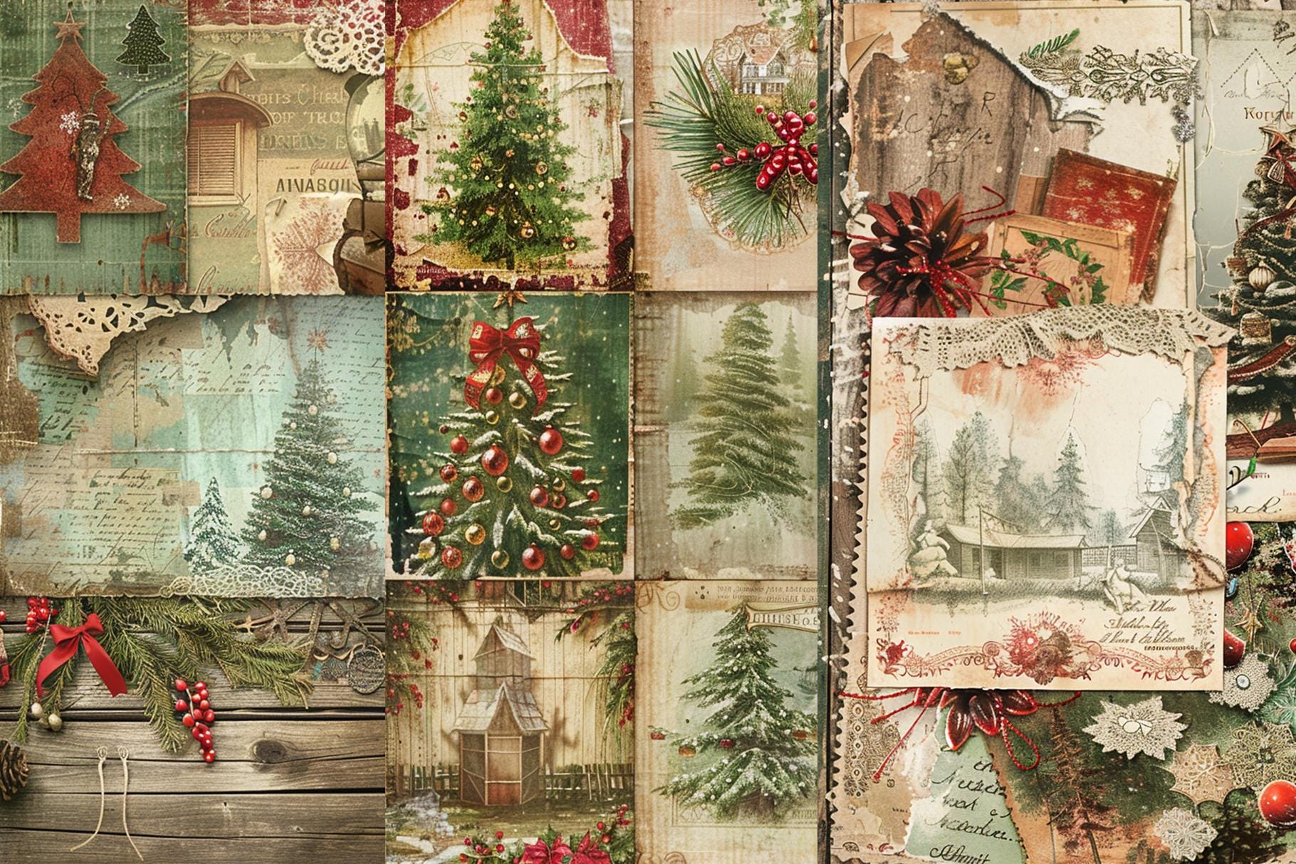 Vintage Christmas Digital Paper: Scrapbook Collage (12x12 Inches ...