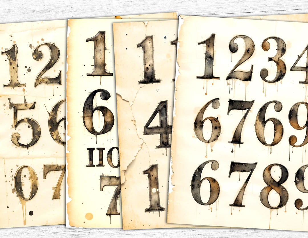Vintage Numbers Junk Journal Papers, Watercolor Number Papers, Old ...