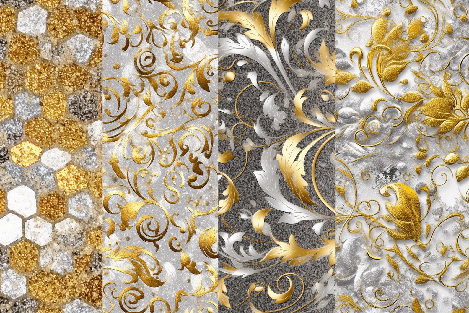 Silver Gold Digital Papers, Silver Gold Seamless Patterns, Silver Gold ...