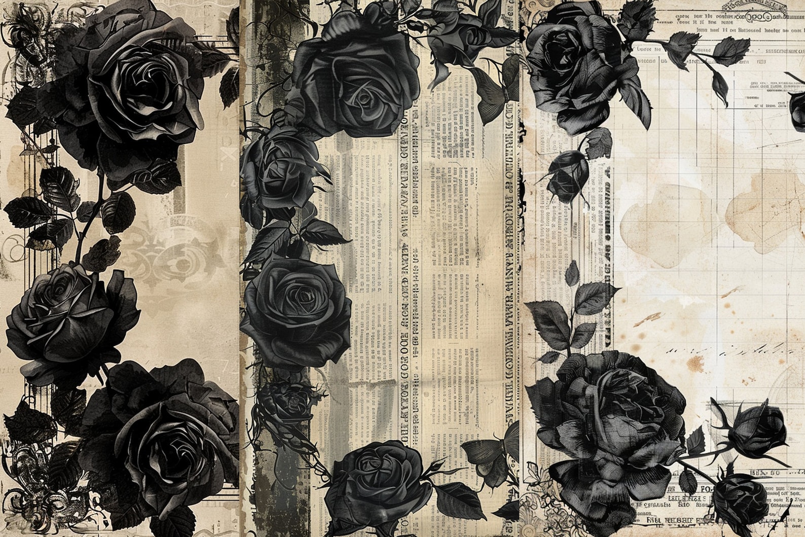 Gothic Rose Border Digital Paper: Dark Floral Journal (digital Download ...