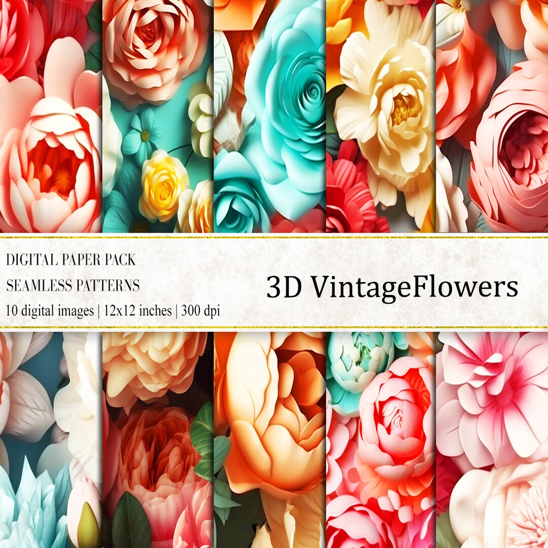 3D Flowers Digital Papers, Peony Seamless Pattern, 3d Digital Floral ...