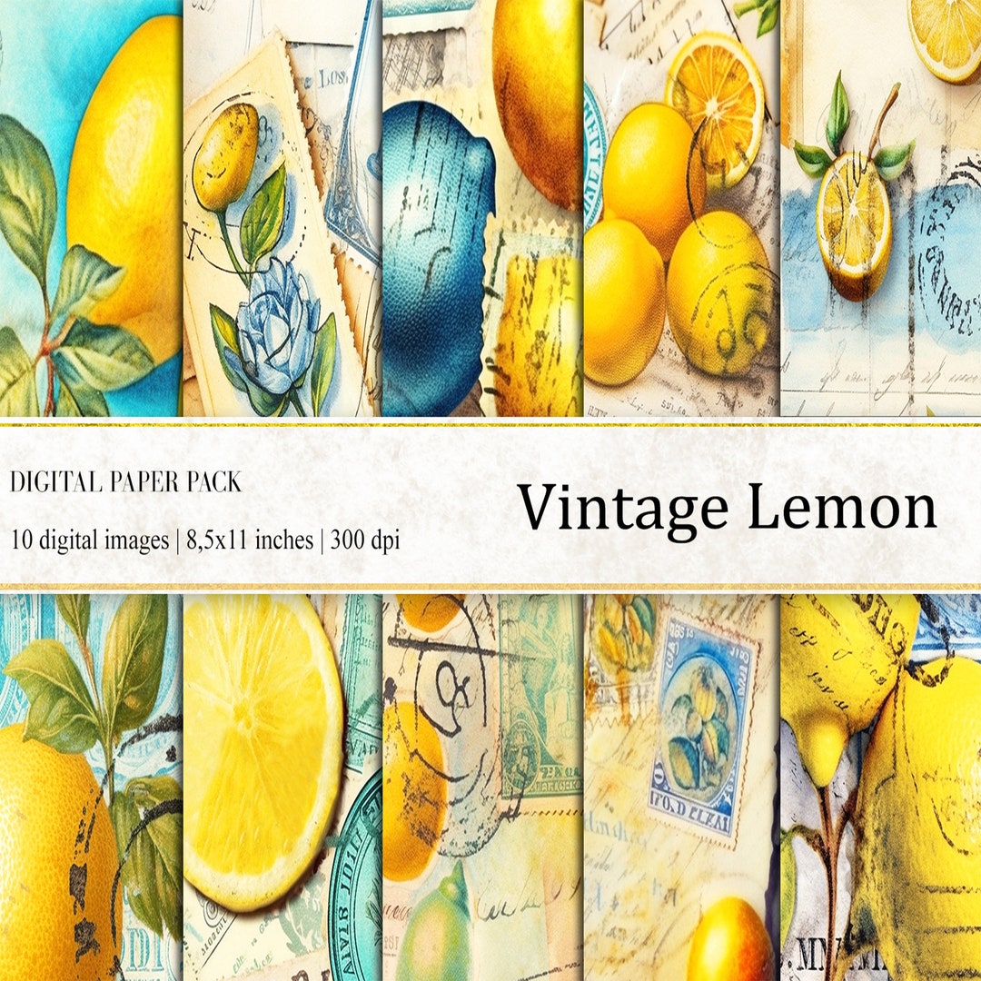 Vintage Lemon Digital Papers, Watercolor Lemon Backgrounds, Vintage ...