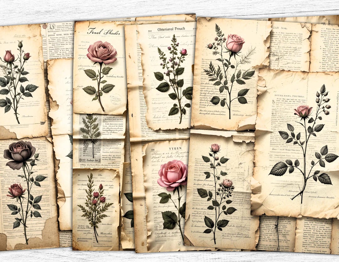 Botanical Roses Junk Journal Papers: Vintage Ephemera Collage (digital ...