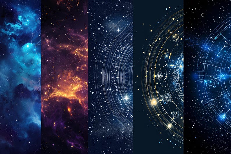 Celestial Astrology Digital Papers, Zodiac Digital Papers, Space ...