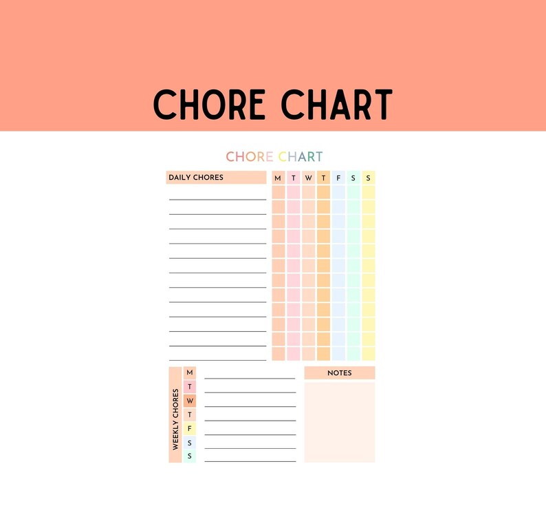 Chore Chart Printable Daily Checklist Chore Chart - Etsy