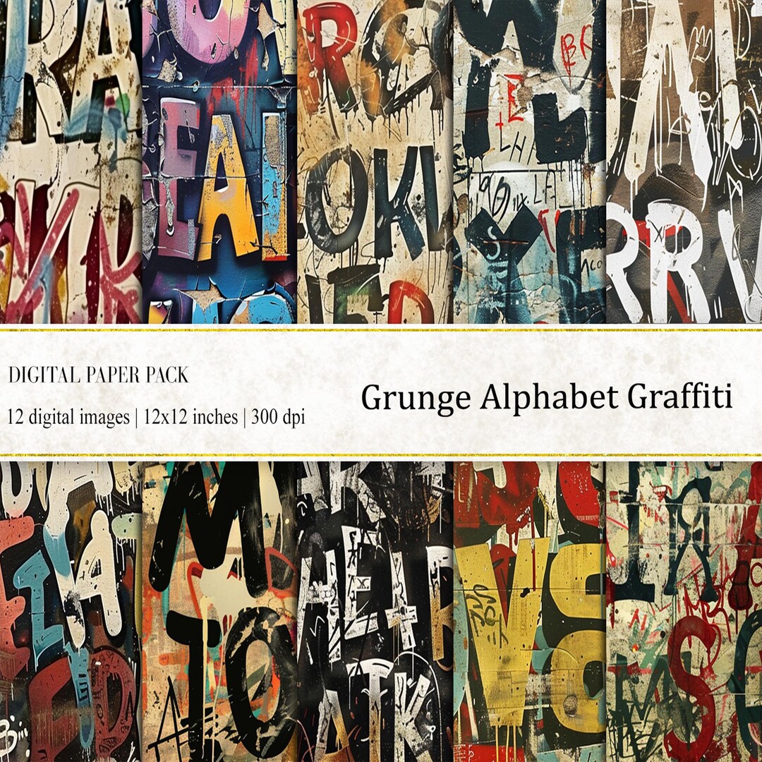 Grunge Alphabet Graffiti Digital Papers, Grunge Letters, Alphabet ...