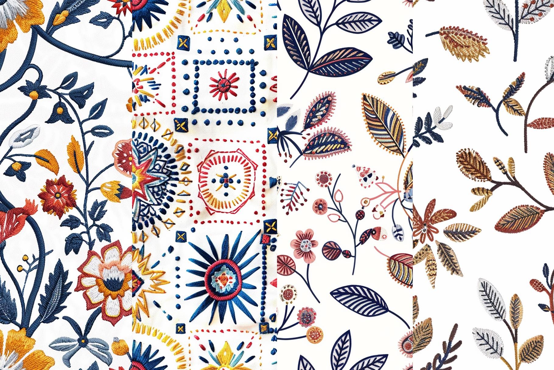 Embroidered Flowers Digital Paper: Seamless Floral Patterns (digital ...