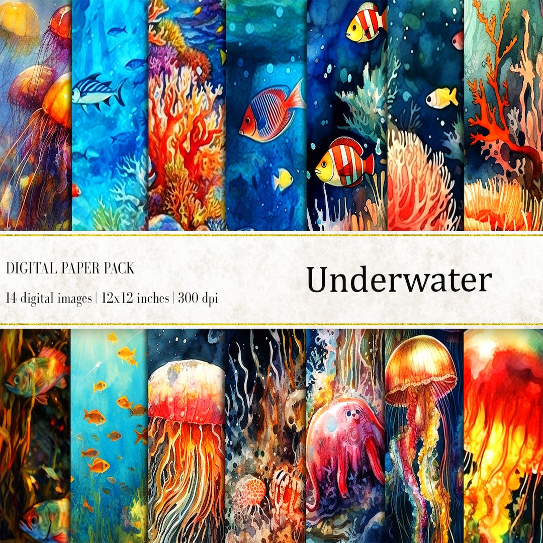 Watercolor Underwater Digital Papers, Underwater Backgrounds, Ocean ...