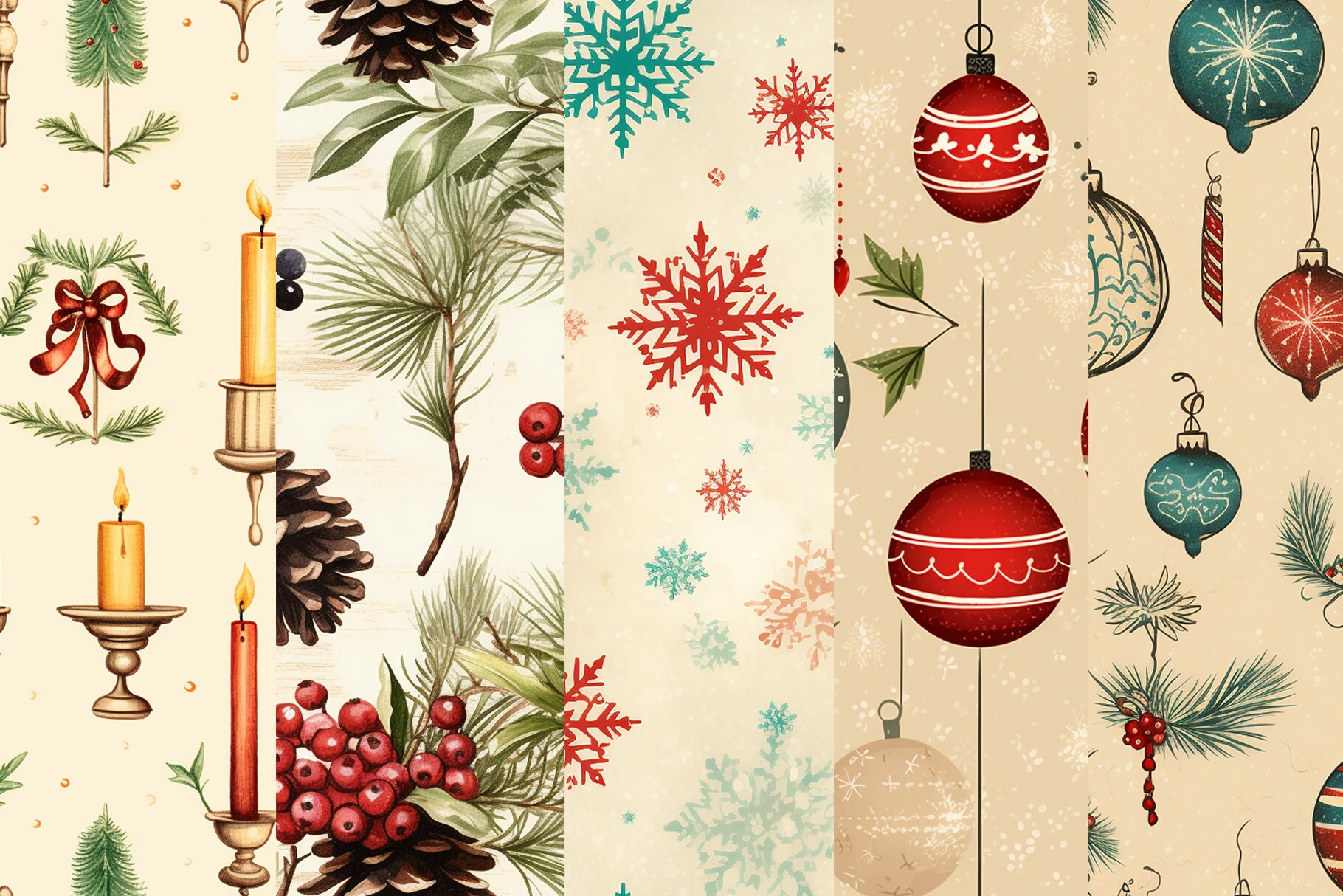Vintage Christmas Digital Paper: Seamless Ornament Patterns (instant ...