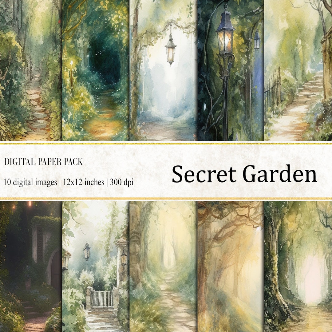 Watercolor Secret Garden Digital Paper Set: 12x12 Journal Backgrounds ...