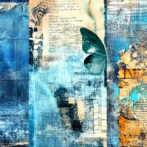 Blue Grunge Collage Digital Paper: Mixed Media Print (digital Download ...